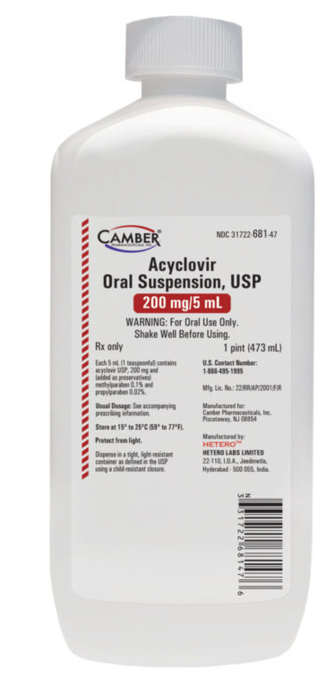 Acyclovir Suspension 200mg 5ml 473ml Bottle
