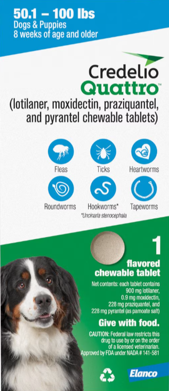 Credelio Quattro For Dogs 50.1 - 100 lbs 1 Month