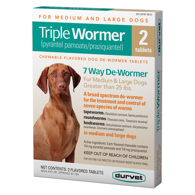 Triple Wormer for Medium and Large Dogs Over 25lbs 2 Tablets